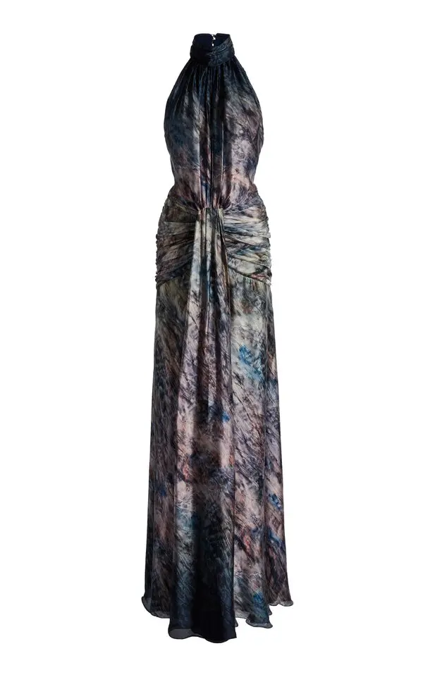 Zuhair Murad Printed Charmeuse Halter Long Dress