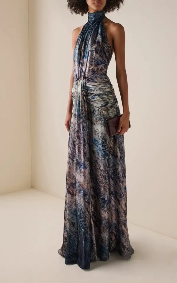 Zuhair Murad Printed Charmeuse Halter Long Dress