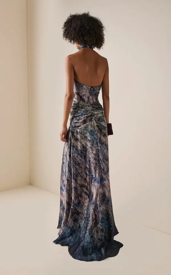 Zuhair Murad Printed Charmeuse Halter Long Dress