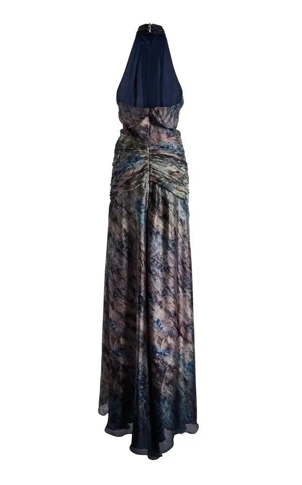 Zuhair Murad Printed Charmeuse Halter Long Dress
