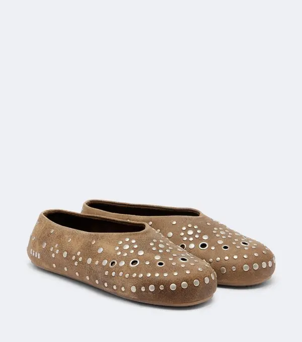 GOLDEN GOOSE Embellished Suede Slip-on Shoes - Beige