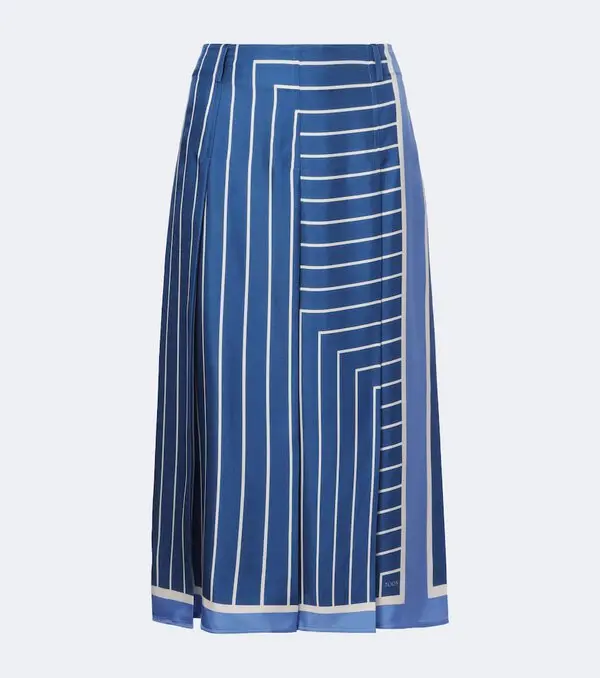 TOD'S Striped Silk Midi Skirt - Blue