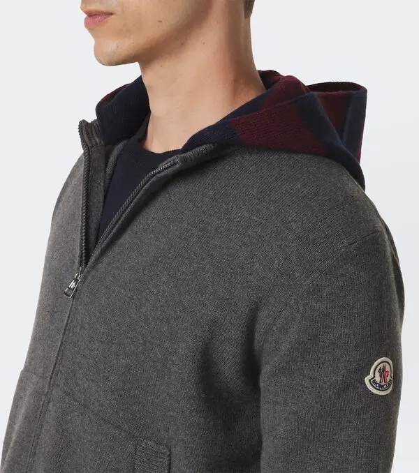 Moncler Hooded Wool And Cashmere Zip-up Cardigan