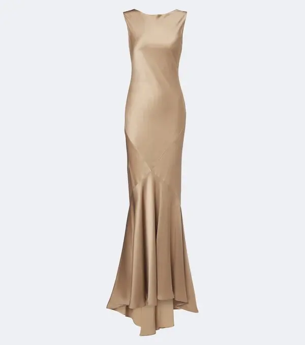 Max Mara Open-back Satin Maxi Dress - Beige