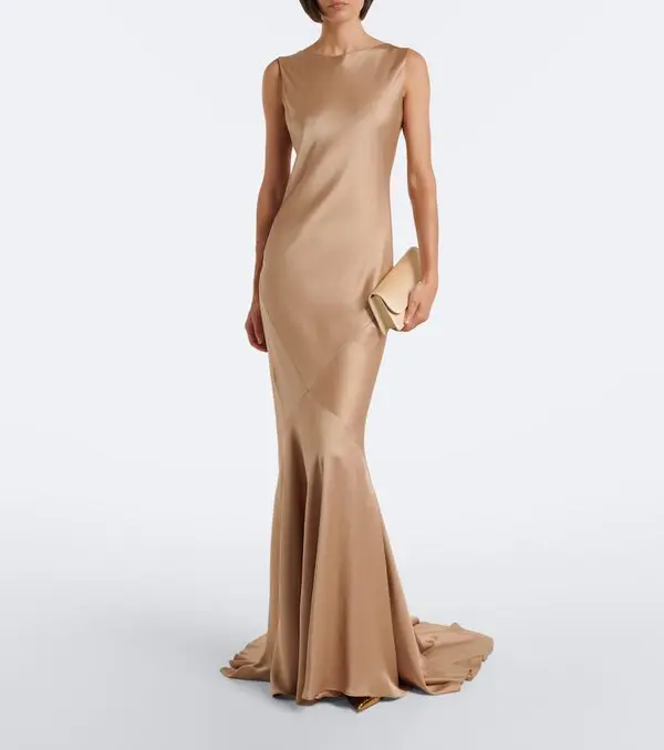 Max Mara Open-back Satin Maxi Dress - Beige