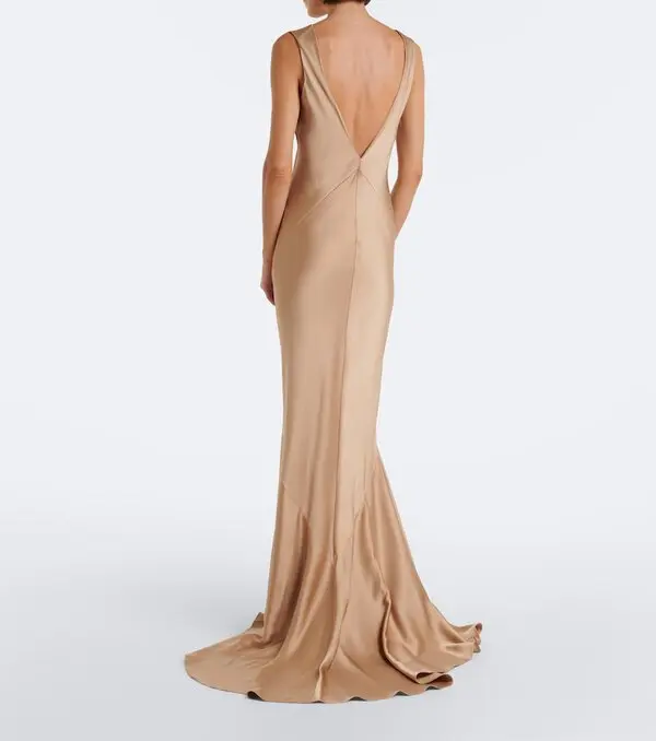 Max Mara Open-back Satin Maxi Dress - Beige