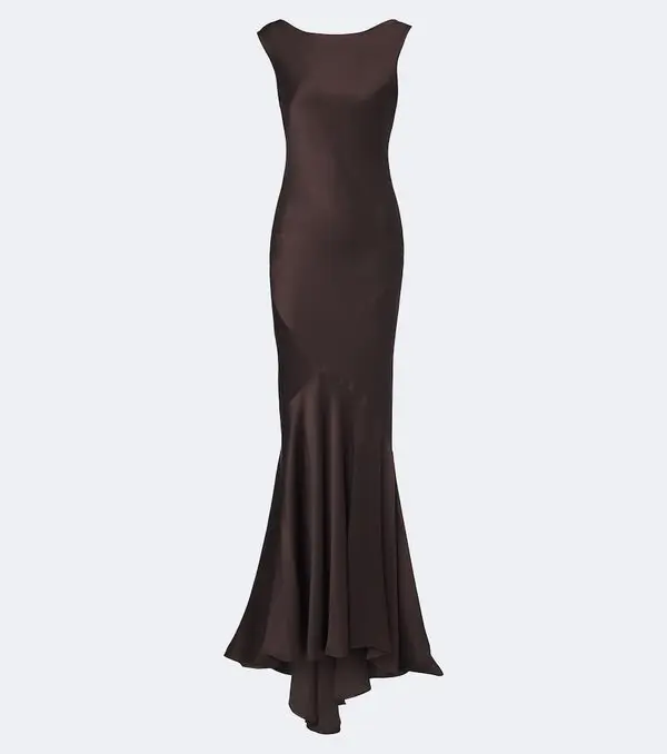 Max Mara Open-back Satin Maxi Dress - Brown