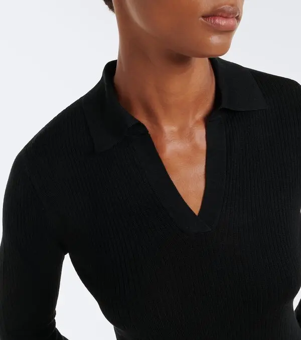 Max Mara Ribbed-knit Silk And Cashmere Polo Sweater - Black