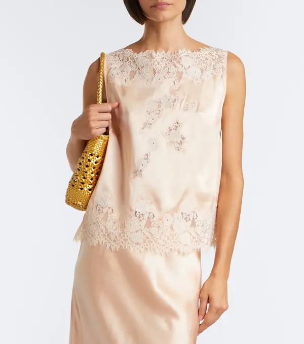 DÔEN Viviane Silk Lace-trimmed Top - Pink