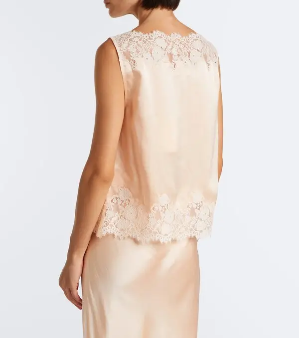 DÔEN Viviane Silk Lace-trimmed Top - Pink