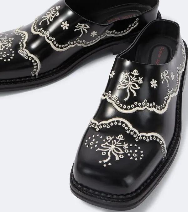Simone Rocha Embroidered Floral Leather Mules