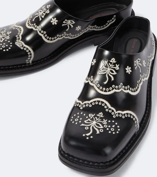 Simone Rocha Embroidered Floral Leather Mules