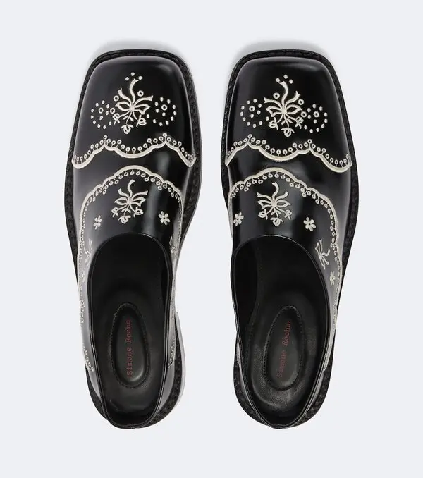 Simone Rocha Embroidered Floral Leather Mules