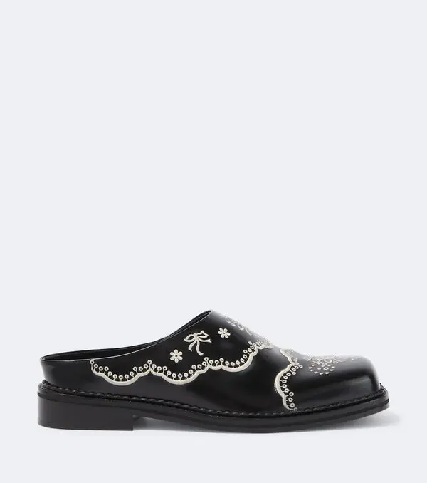 Simone Rocha Embroidered Floral Leather Mules