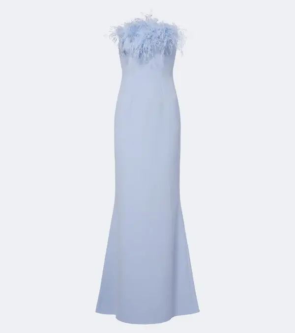 Safiyaa Feather-trimmed Crêpe Gown - Blue
