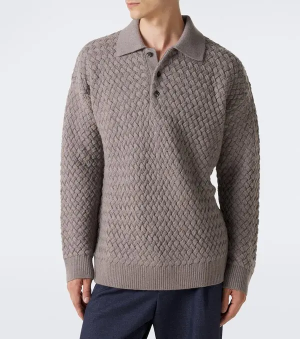 Bottega Veneta Intrecciato Wool Polo Sweater - Grey