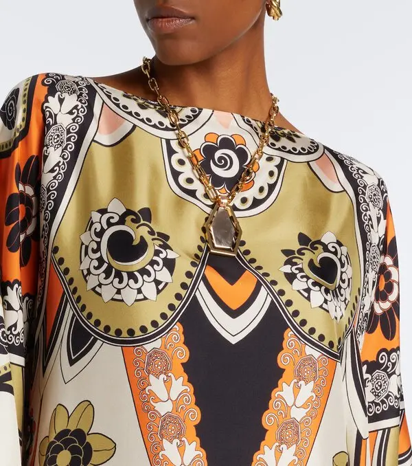 La DoubleJ Draped Printed Silk Twill Top