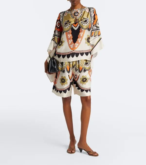 La DoubleJ Draped Printed Silk Twill Top - Multicoloured