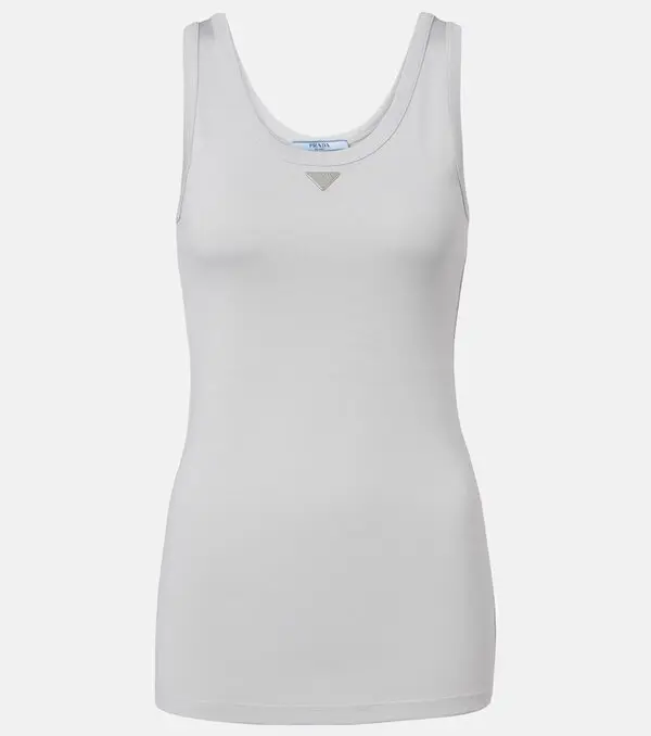 Prada Ribbed-knit Cotton Tank Top - Grey
