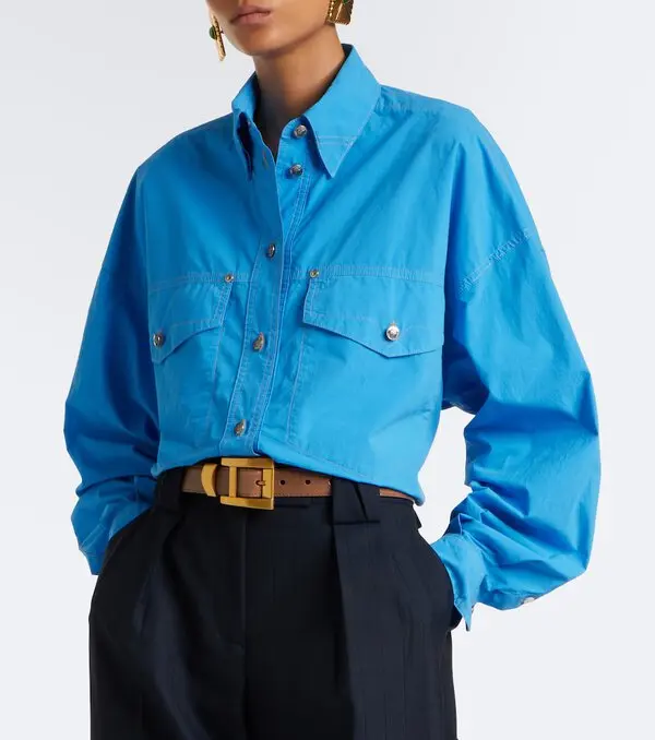 Versace Cropped Cotton Poplin Shirt - Blue