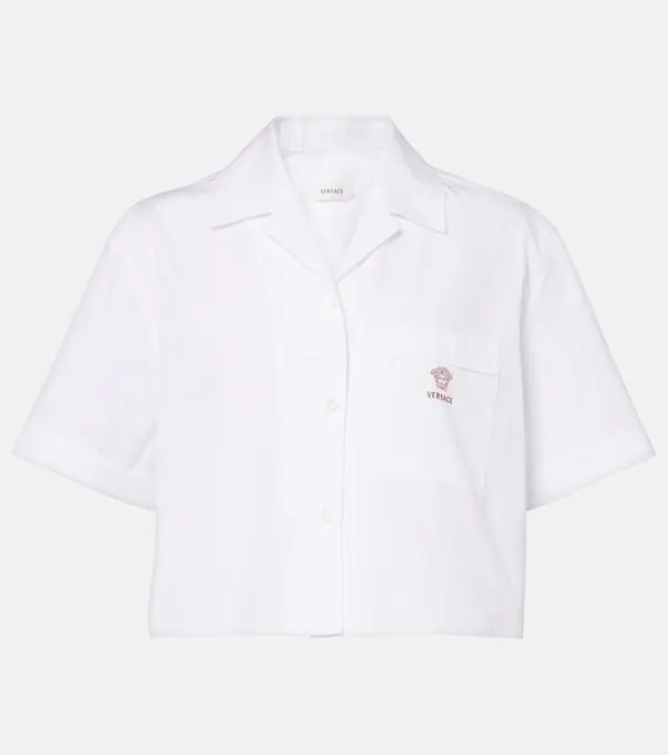 Versace Cropped Cotton Poplin Shirt - White