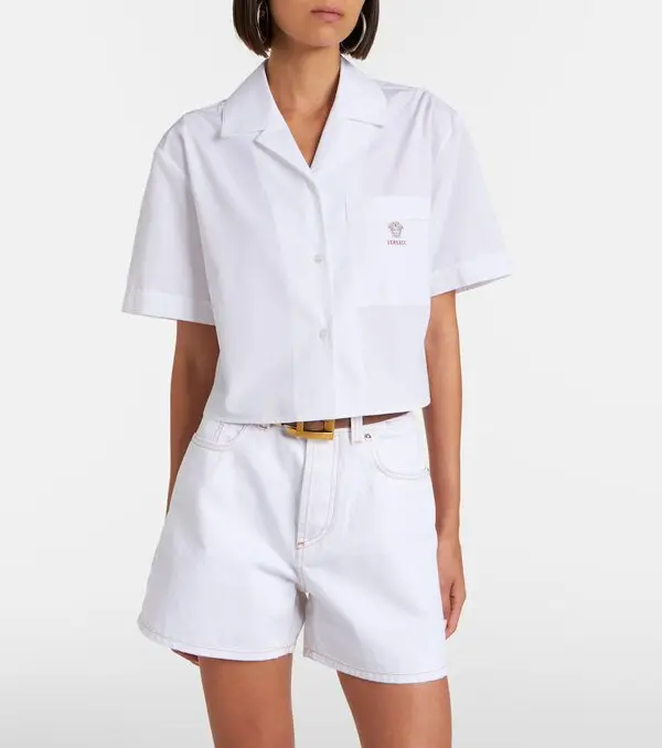 Versace Cropped Cotton Poplin Shirt - White
