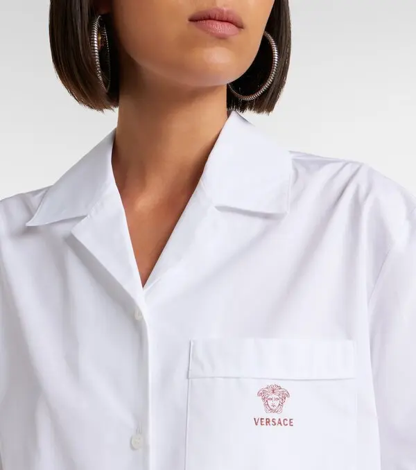 Versace Cropped Cotton Poplin Shirt - White