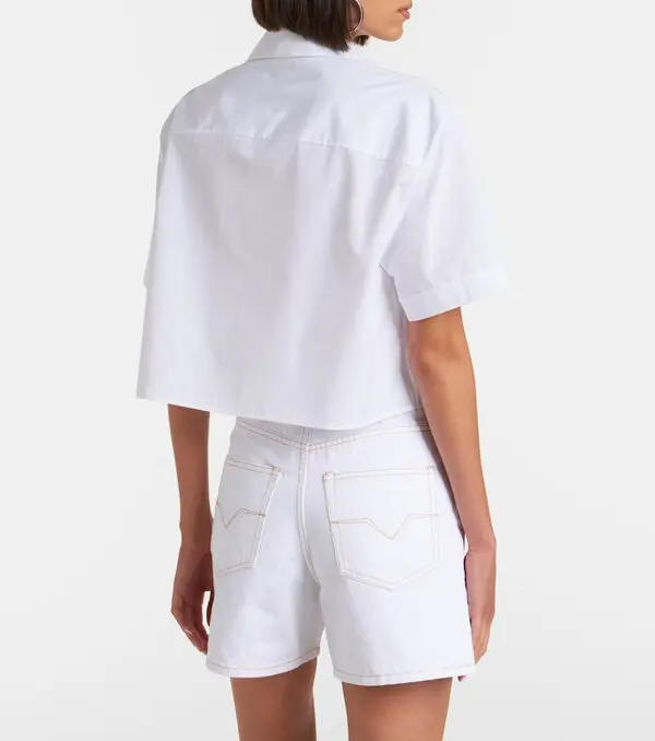 Versace Cropped Cotton Poplin Shirt - White