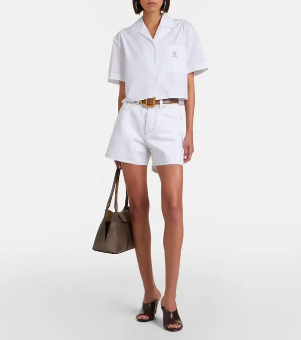 Versace Cropped Cotton Poplin Shirt - White