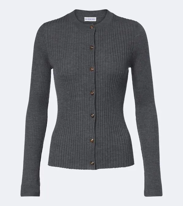 Burberry Ribbed-knit Cashmere Cardigan - Grey