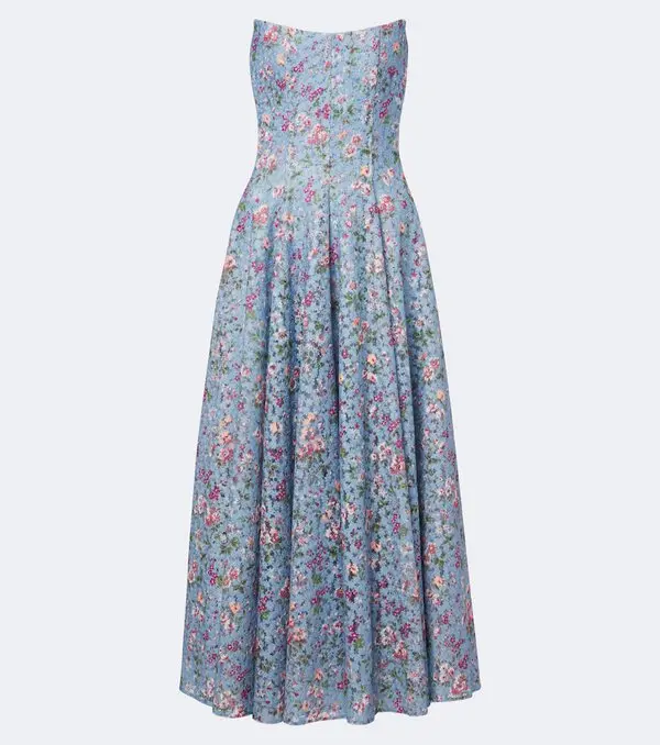 MARKARIAN Embroidered Floral Bustier Cocktail Dress