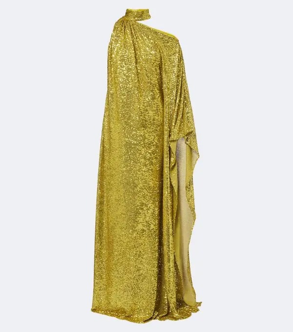 TALLER MARMO Atlas Disco Sequined One-shoulder Gown - Yellow