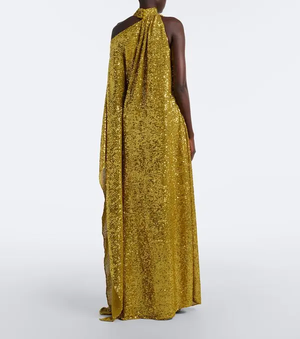 TALLER MARMO Atlas Disco Sequined One-shoulder Gown