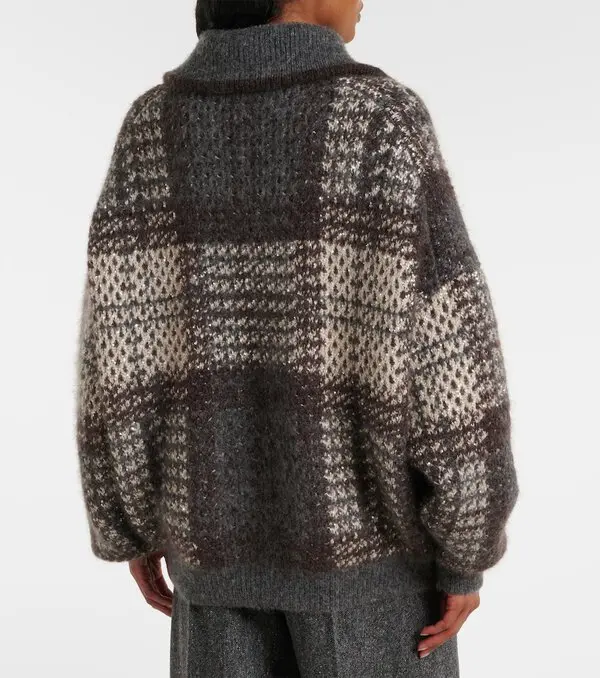 Brunello Cucinelli Checked Sequined Cardigan - Grey