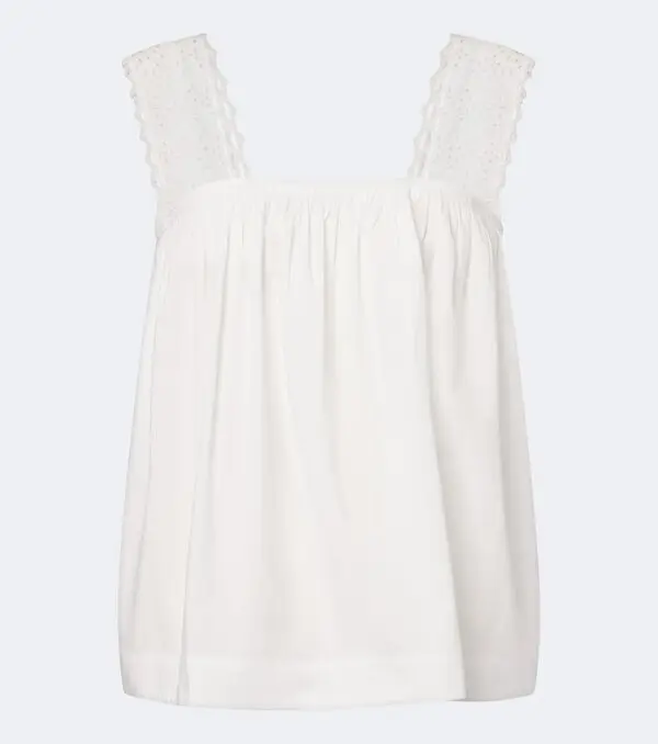 Posse Harriet Embroidered Cotton Poplin Top - White