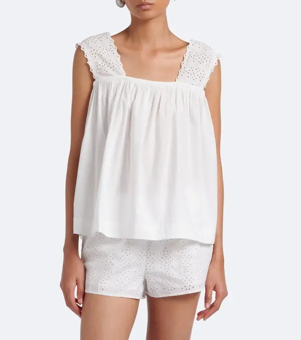 Posse Harriet Embroidered Cotton Poplin Top - White