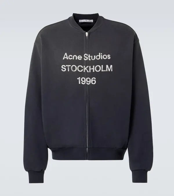 Acne Studios Logo Cotton-blend Zip-up Sweatshirt - Black