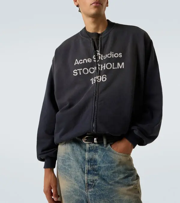Acne Studios Logo Cotton-blend Zip-up Sweatshirt - Black
