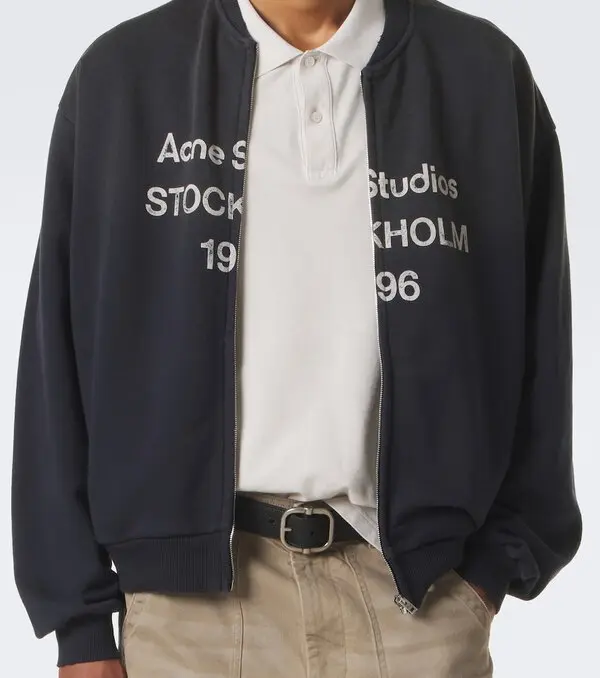 Acne Studios Logo Cotton-blend Zip-up Sweatshirt - Black