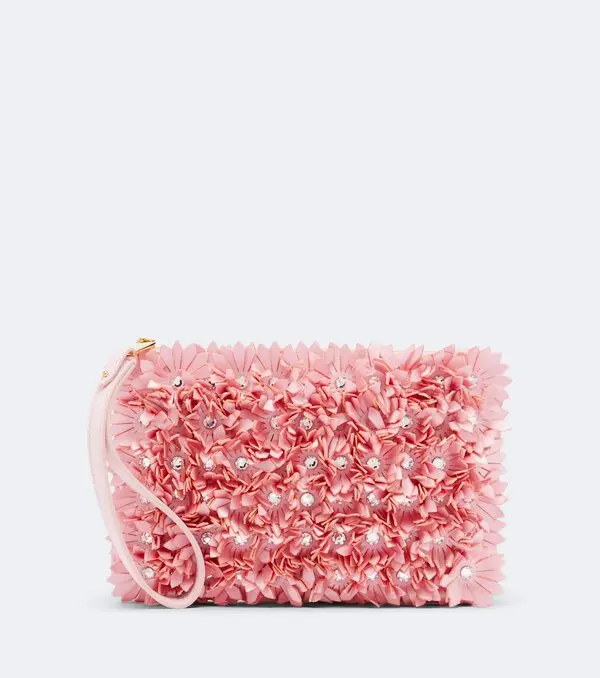 Valentino Garavani Floral Appliqué Satin Pouch - Pink