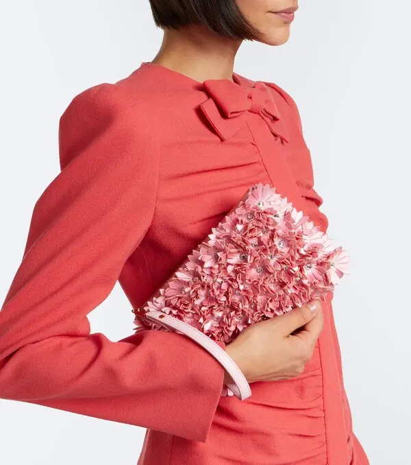 Valentino Garavani Embellished Floral-appliqué Satin Pouch