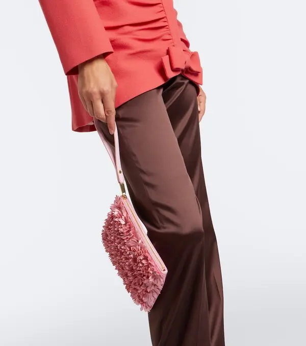 Valentino Garavani Embellished Floral-appliqué Satin Pouch