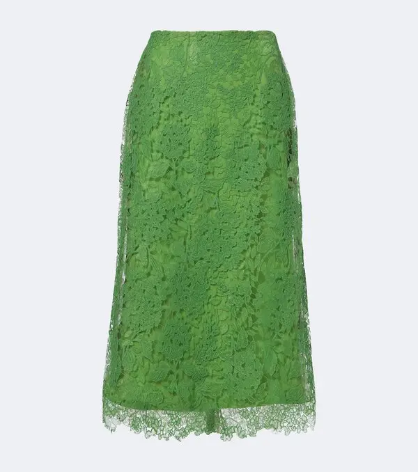 Carolina Herrera Floral Lace Midi Skirt - Green