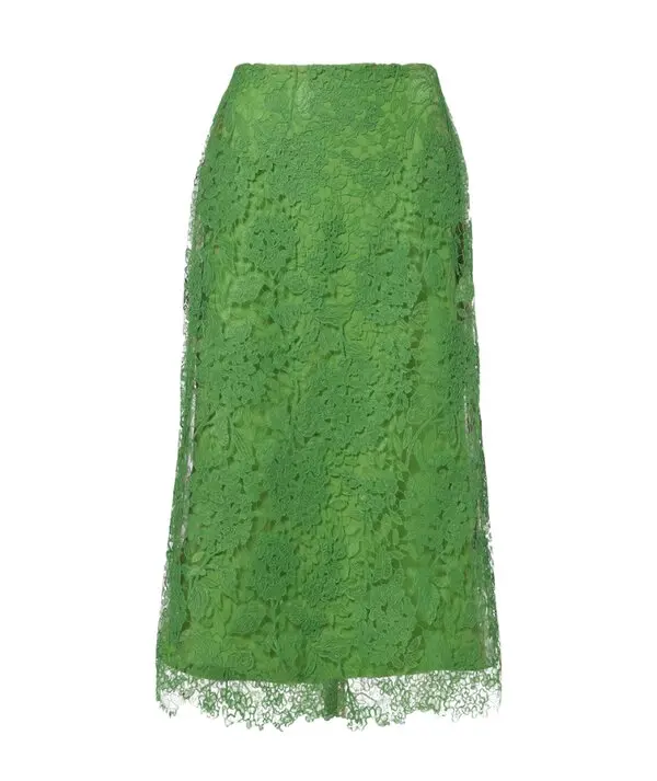 Carolina Herrera Floral Lace Midi Skirt - Green