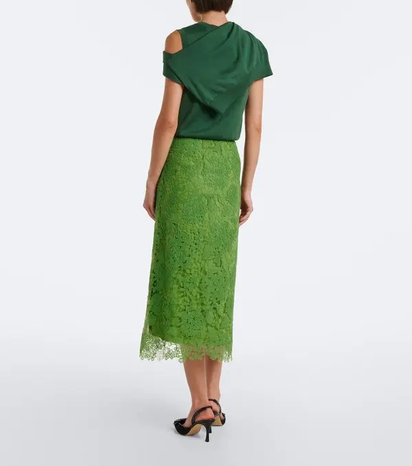 Carolina Herrera Floral Lace Midi Skirt - Green