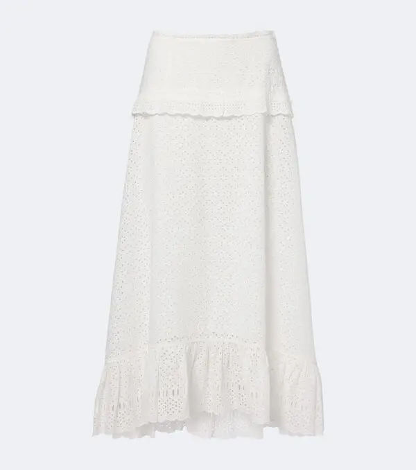 Ulla Johnson Violetta Broderie Anglaise Midi Skirt - White