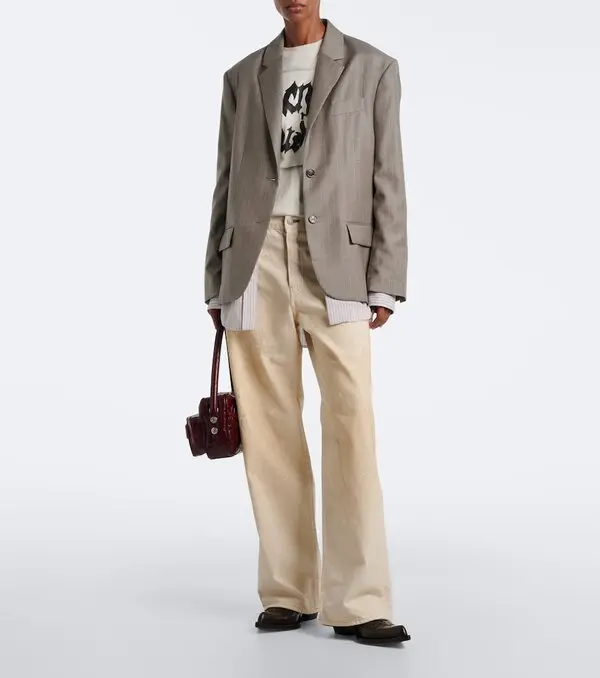 Acne Studios Distressed Leather-trimmed Wide-leg Jeans