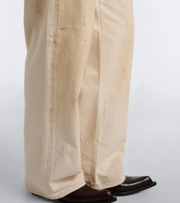 Acne Studios Distressed Leather-trimmed Wide-leg Jeans