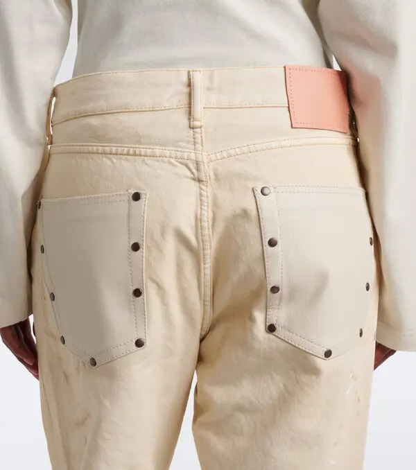 Acne Studios Distressed Leather-trimmed Wide-leg Jeans