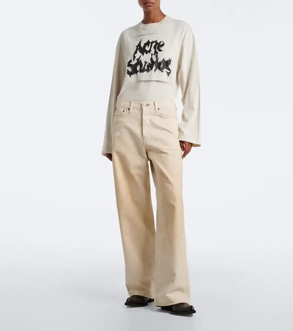 Acne Studios Distressed Leather-trimmed Wide-leg Jeans